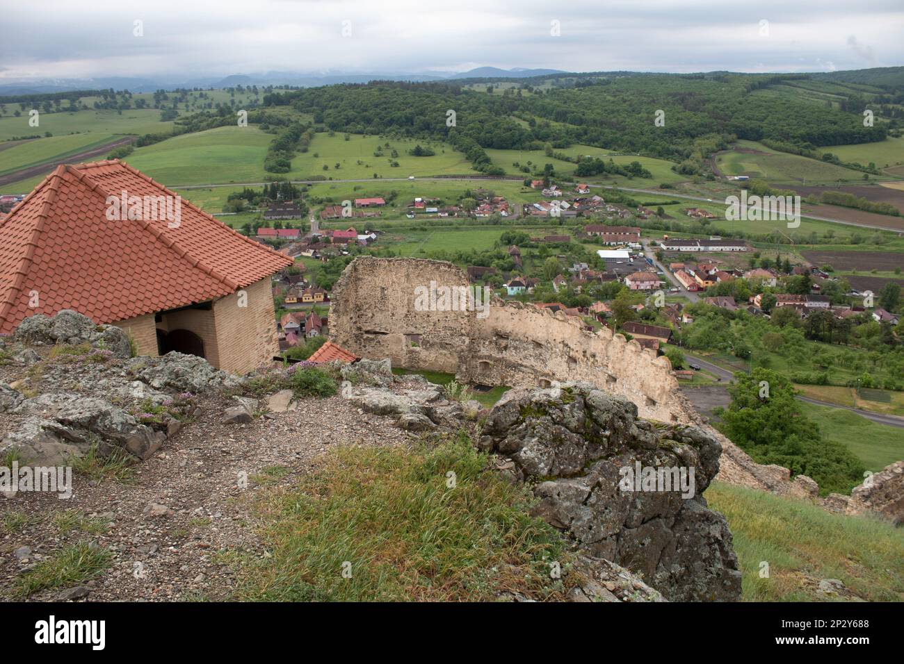 View of the town from inside the Cetatea Rupea (Rupea Fortress or ...