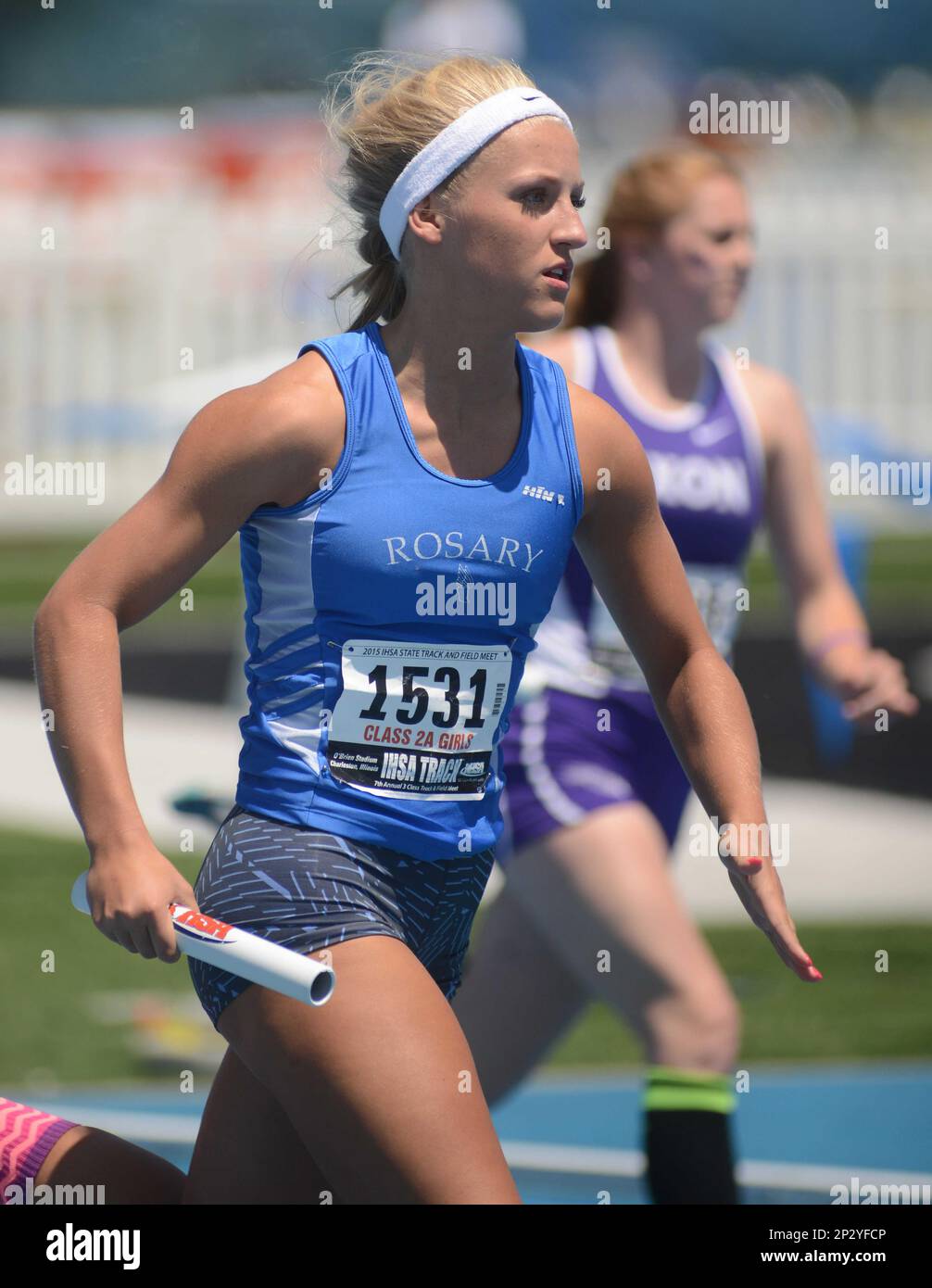 Rosary's Maddie Saloga runs in the second heat of the 1600-meter relay ...