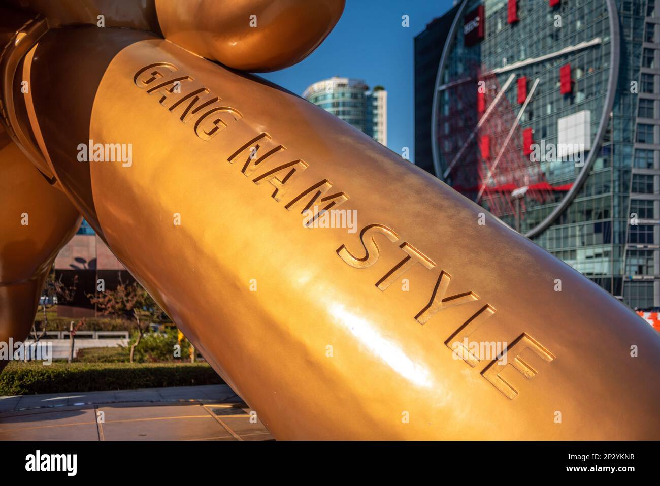 Bronze statue of Gangnam Style famous kpop song by Psy in front of the ...