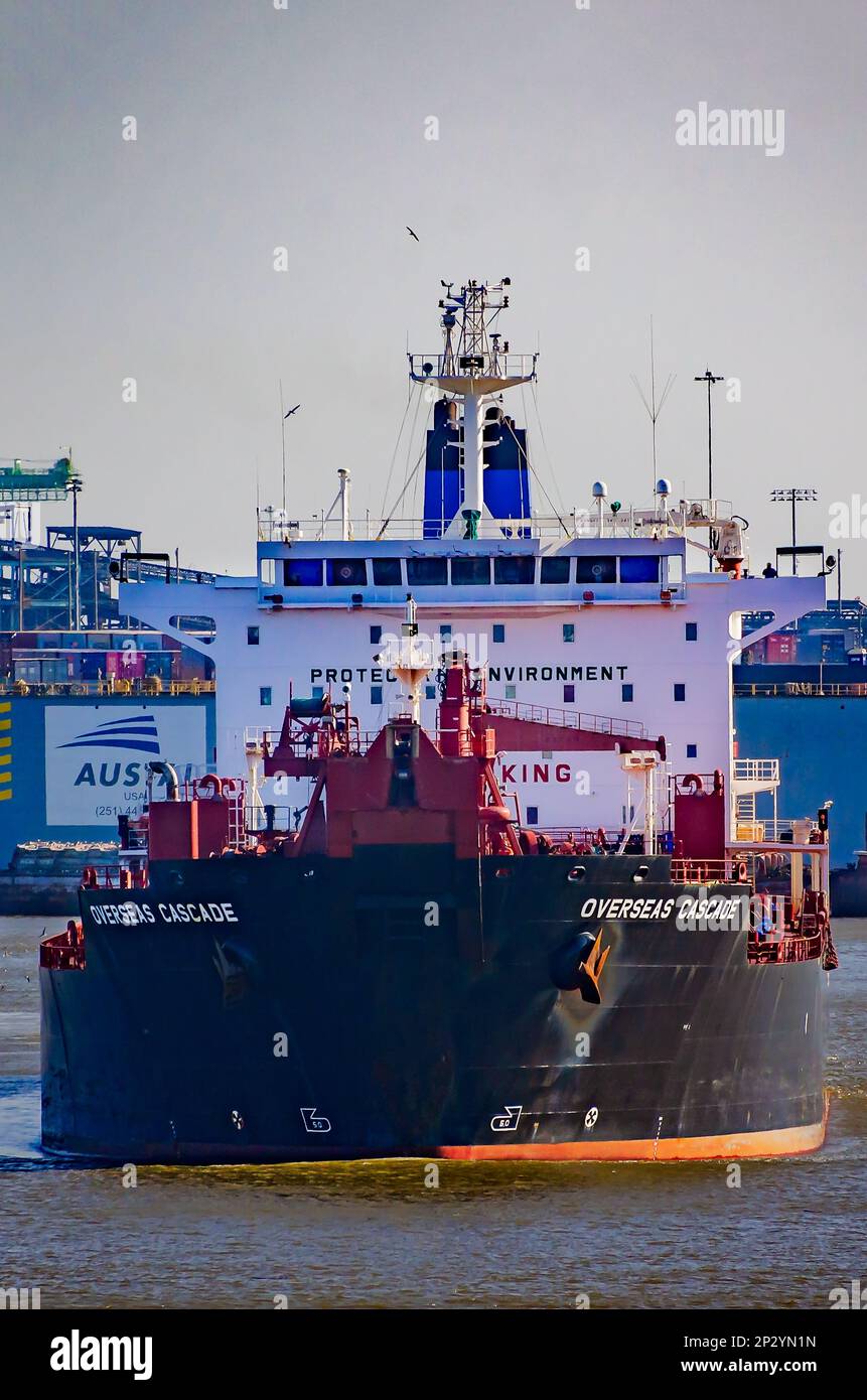Overseas Cascade is pictured as it enters the Port of Mobile en route ...