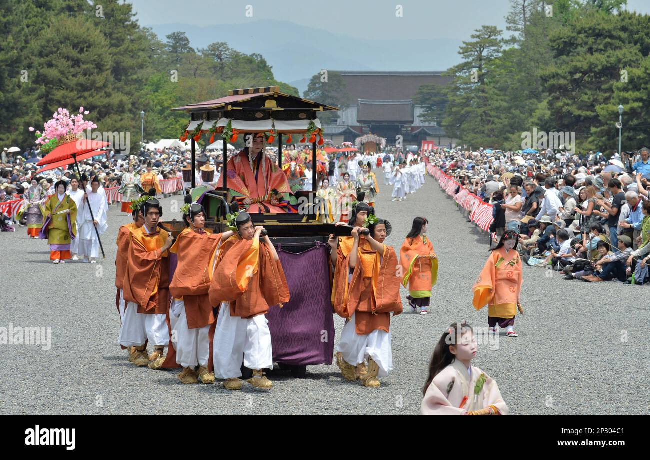 About 510 people dressed as court ladies and officers of the Heian ...