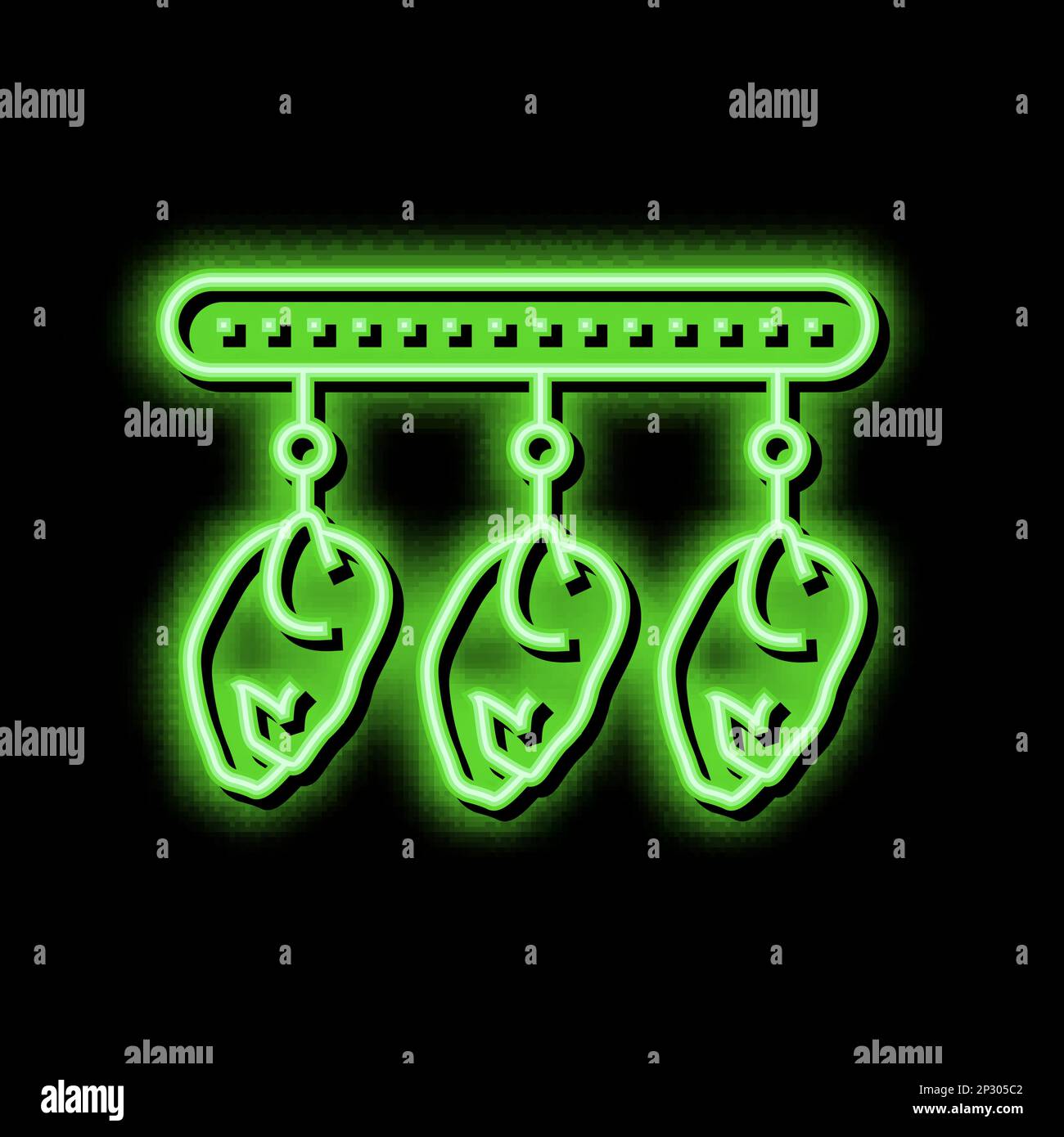 chicken carcass suspended on equipment neon glow icon illustration ...