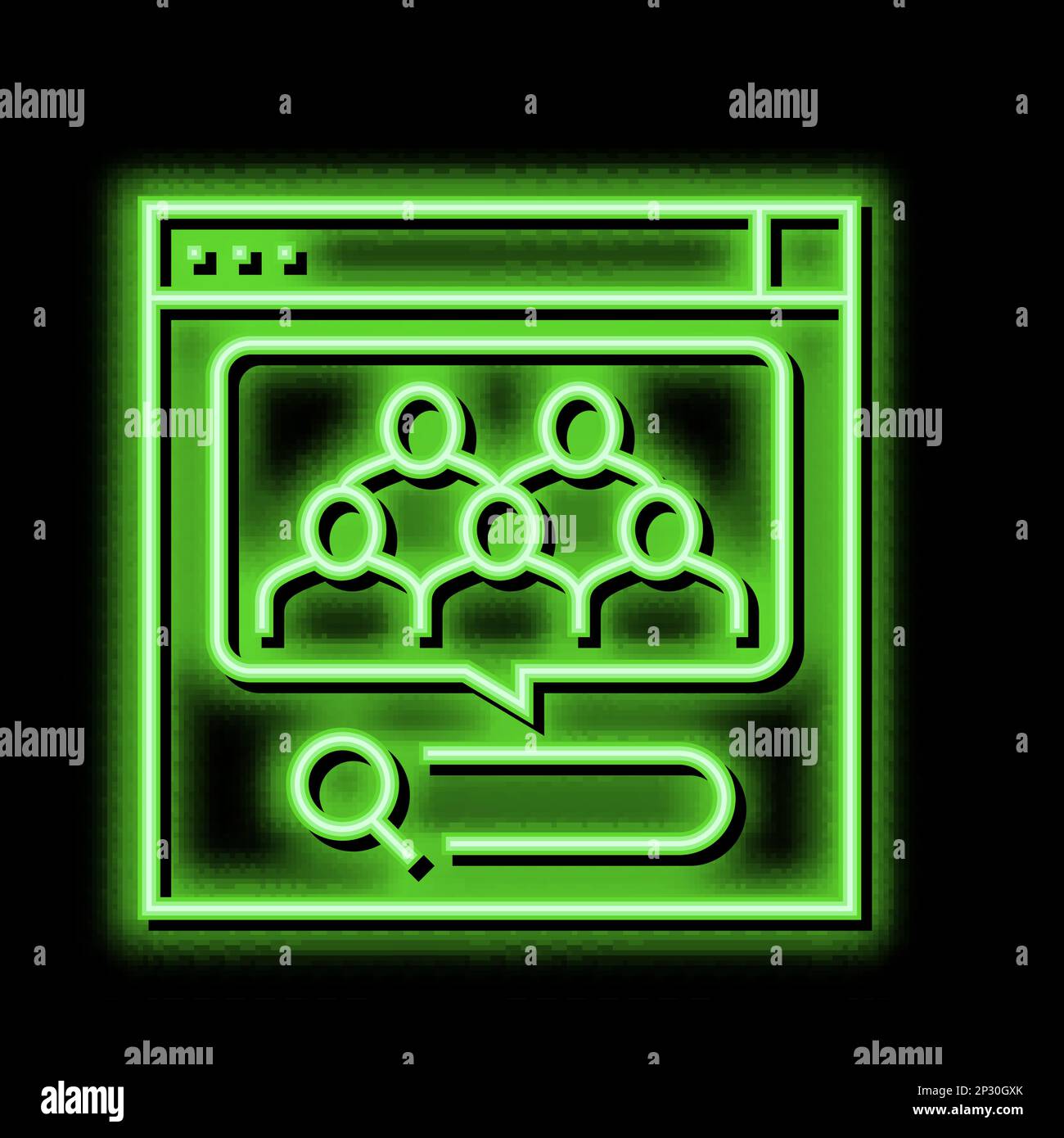 analytics of people requests in internet neon glow icon illustration ...