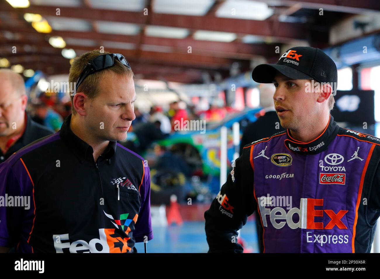 Crew chief Dave Rodgers and Denny Hamlin, FedEx Express Toyota Camry ...