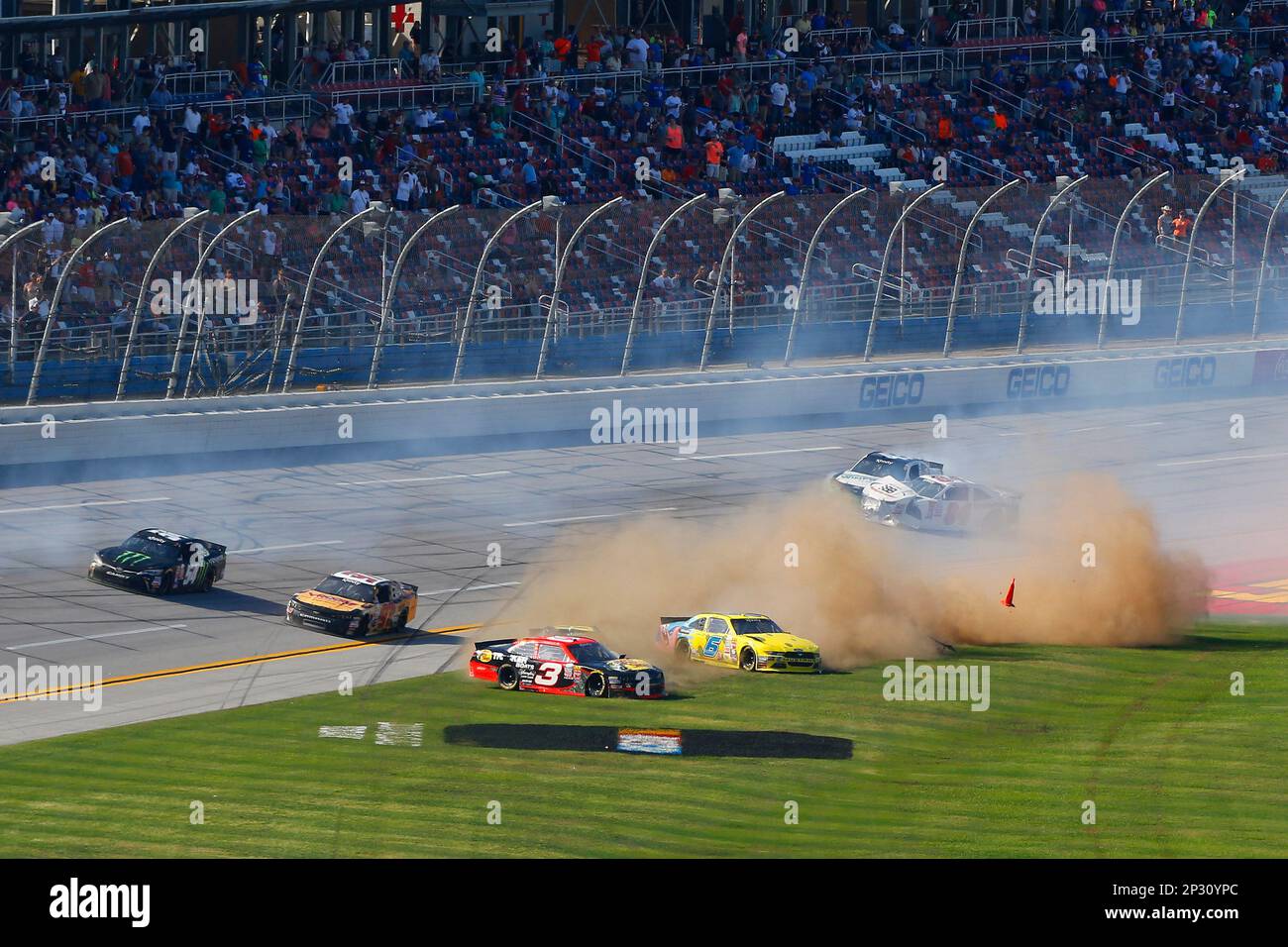 Ty Dillon (3) and Darrell Wallace Jr (6) crash during the NASCAR ...