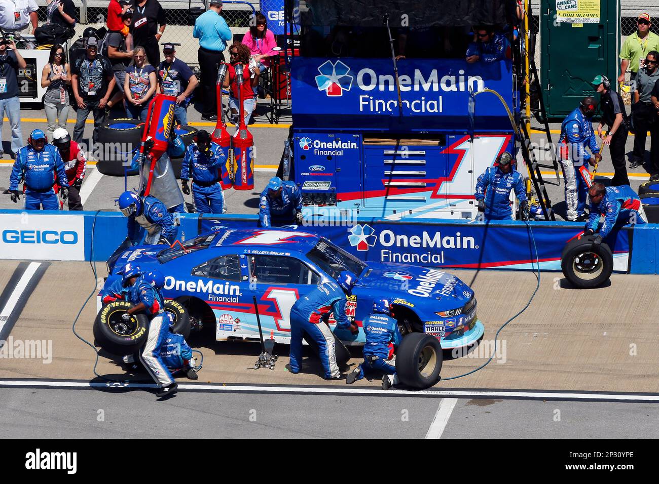 Elliott Sadler makes a pit stop during the NASCAR Xfinity Series Winn ...