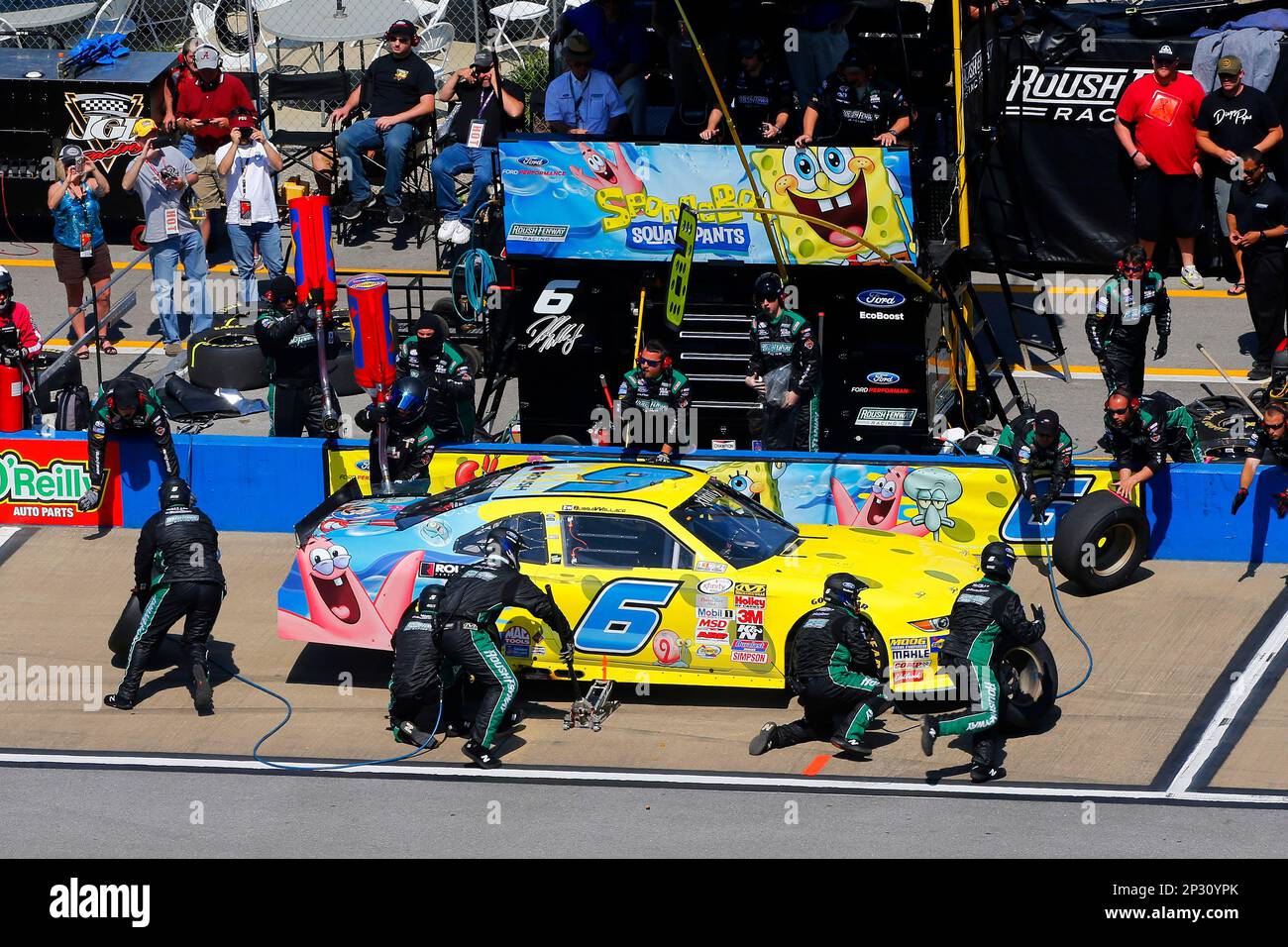 Darrell Wallace Jr makes a pit stop during the NASCAR Xfinity Series ...