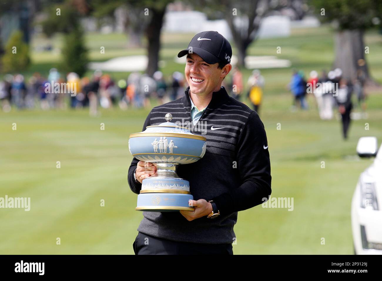 May 03, 2015: Rory McIlroy breaks into a grin as the crowd serenades ...