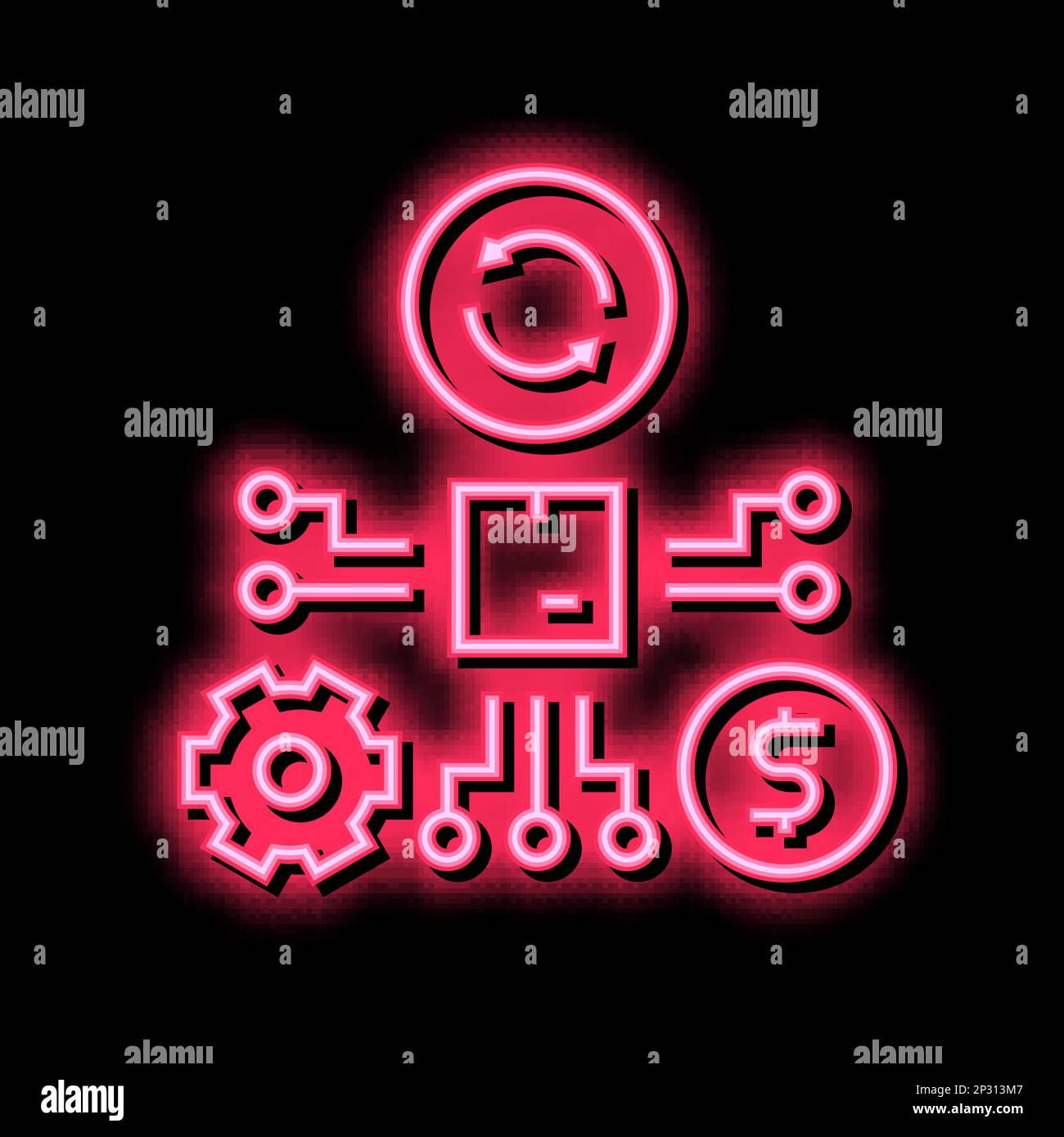 manufacturing and selling process neon glow icon illustration Stock ...