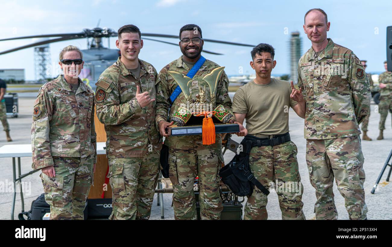 U.S. Air Force Col. Laura Goodman, left, 18th Maintenance Group ...