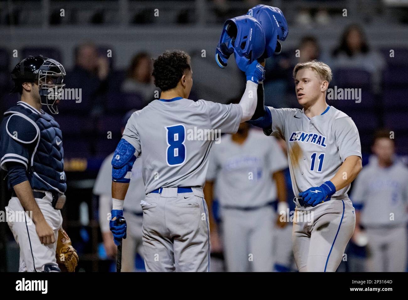 Central Connecticut State infielder Hunter Pasqualini (11) celebrates a ...