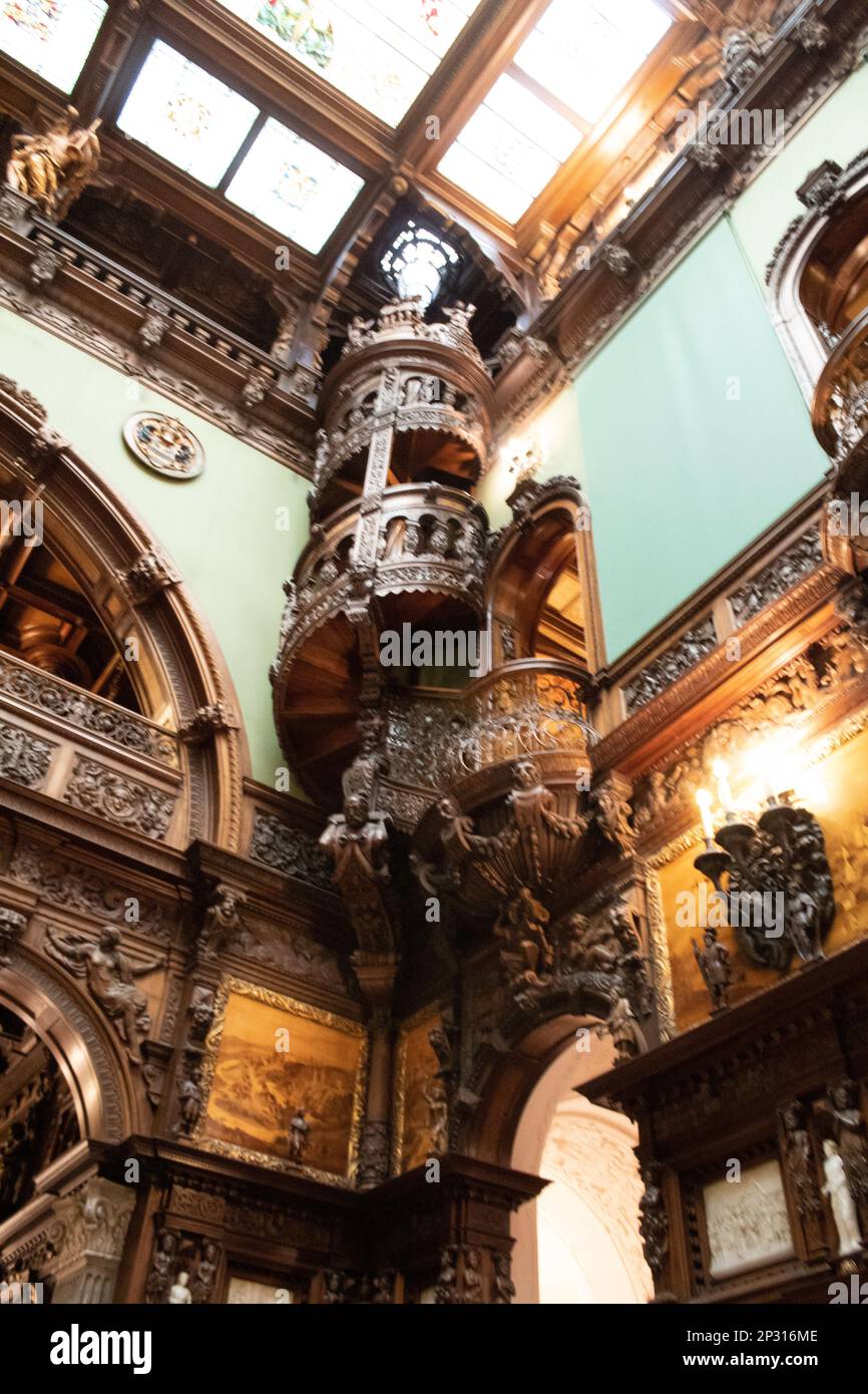 The Spiral Staircase inside Peleș Castle in Sinaia, Romania Stock Photo ...