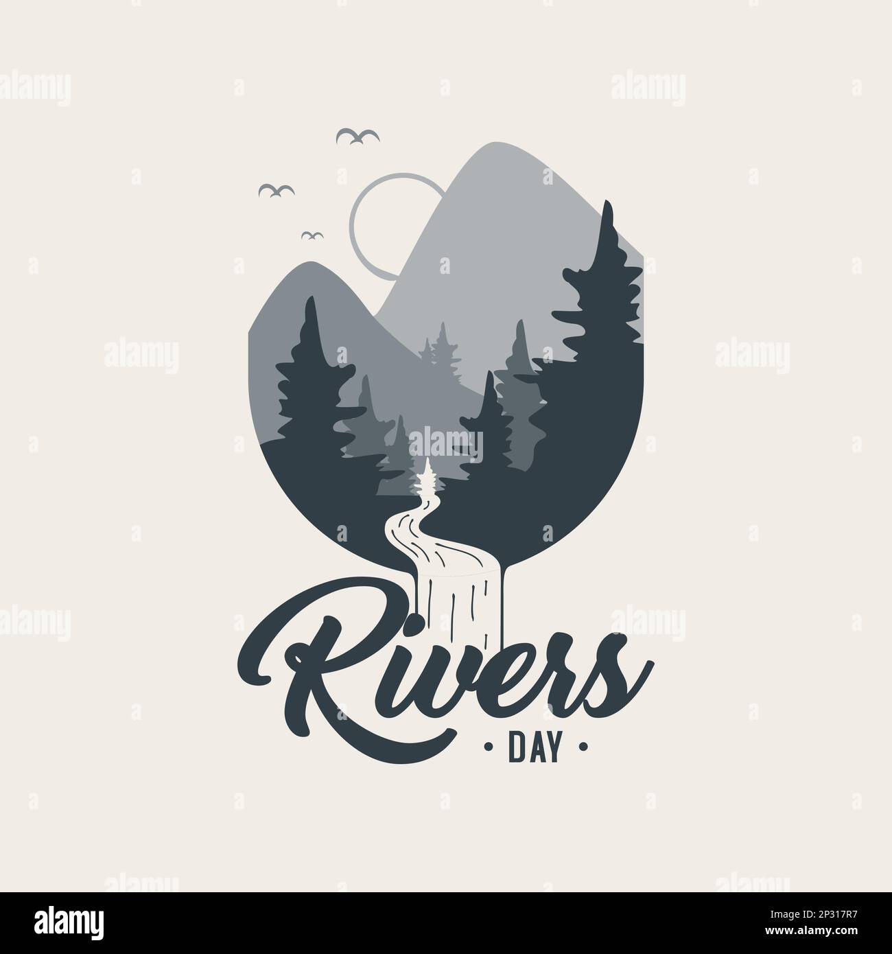 Vintage emblem Rivers Day template background. Vector illustration ...