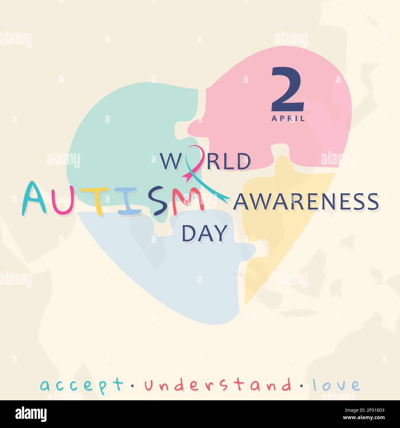 Banner or poster of World Autism Awareness Day with abstract puzzle ...
