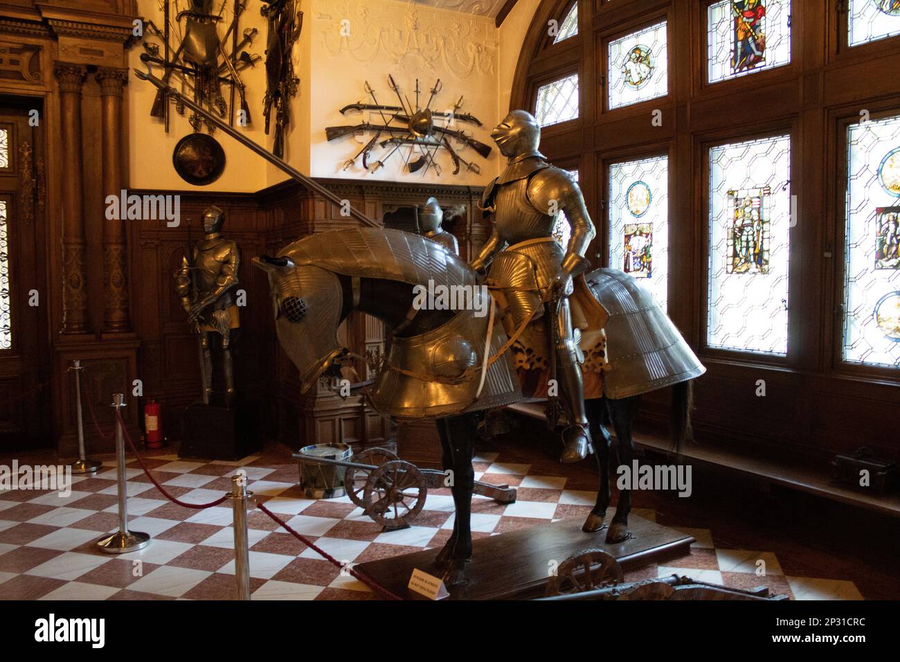 Weapons Room in Peleș Castle in Sinaia, Romania Stock Photo - Alamy