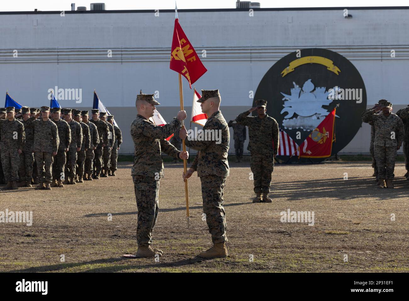 U.S. Marine Corps 1st Sgt. Paris Skidmore, center right, the first ...