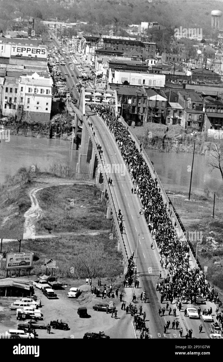 FILE - Civil rights marchers crossing the Alabama river on the Edmund ...