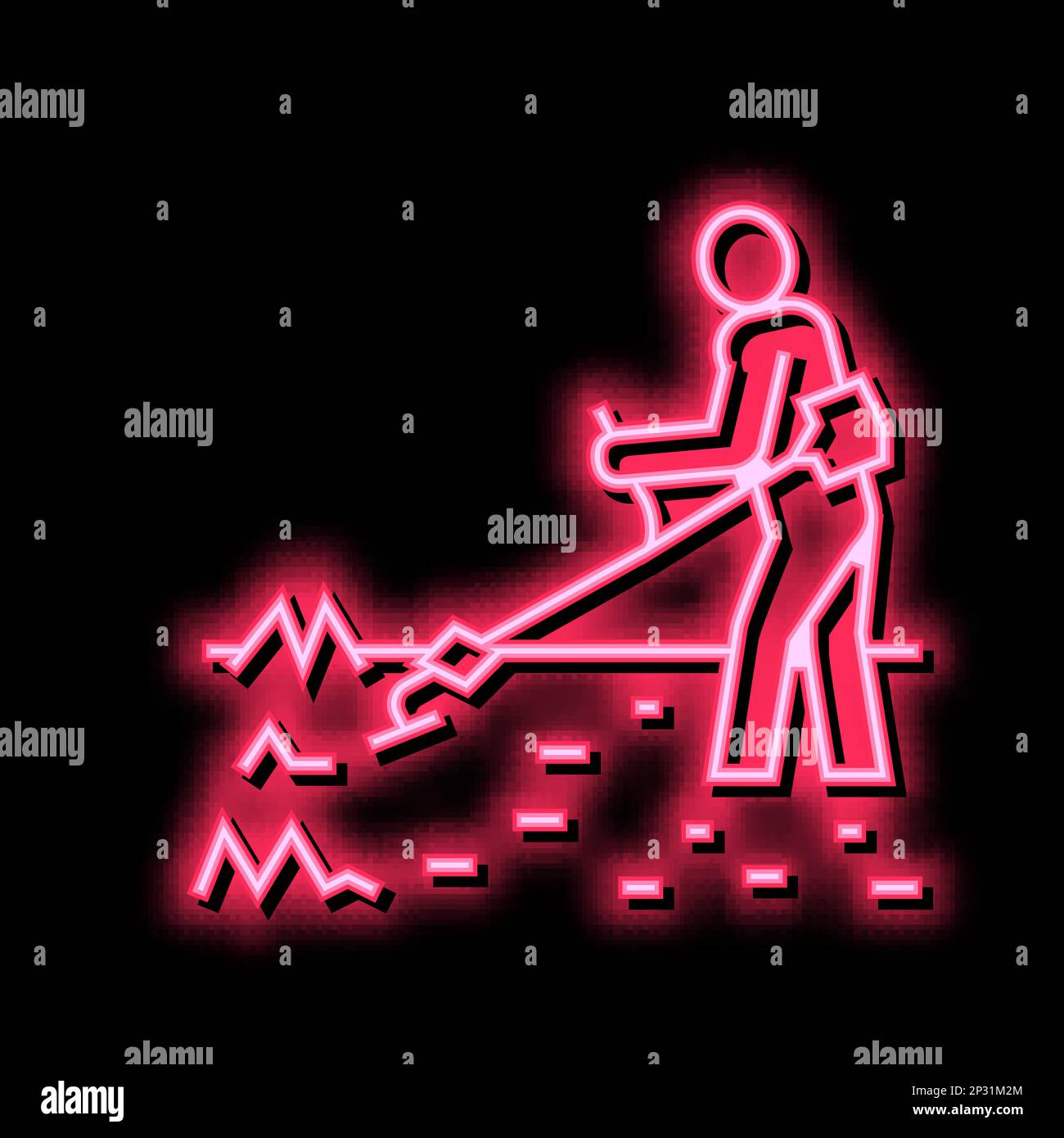 gardener cutting lawn grass neon glow icon illustration Stock Vector ...