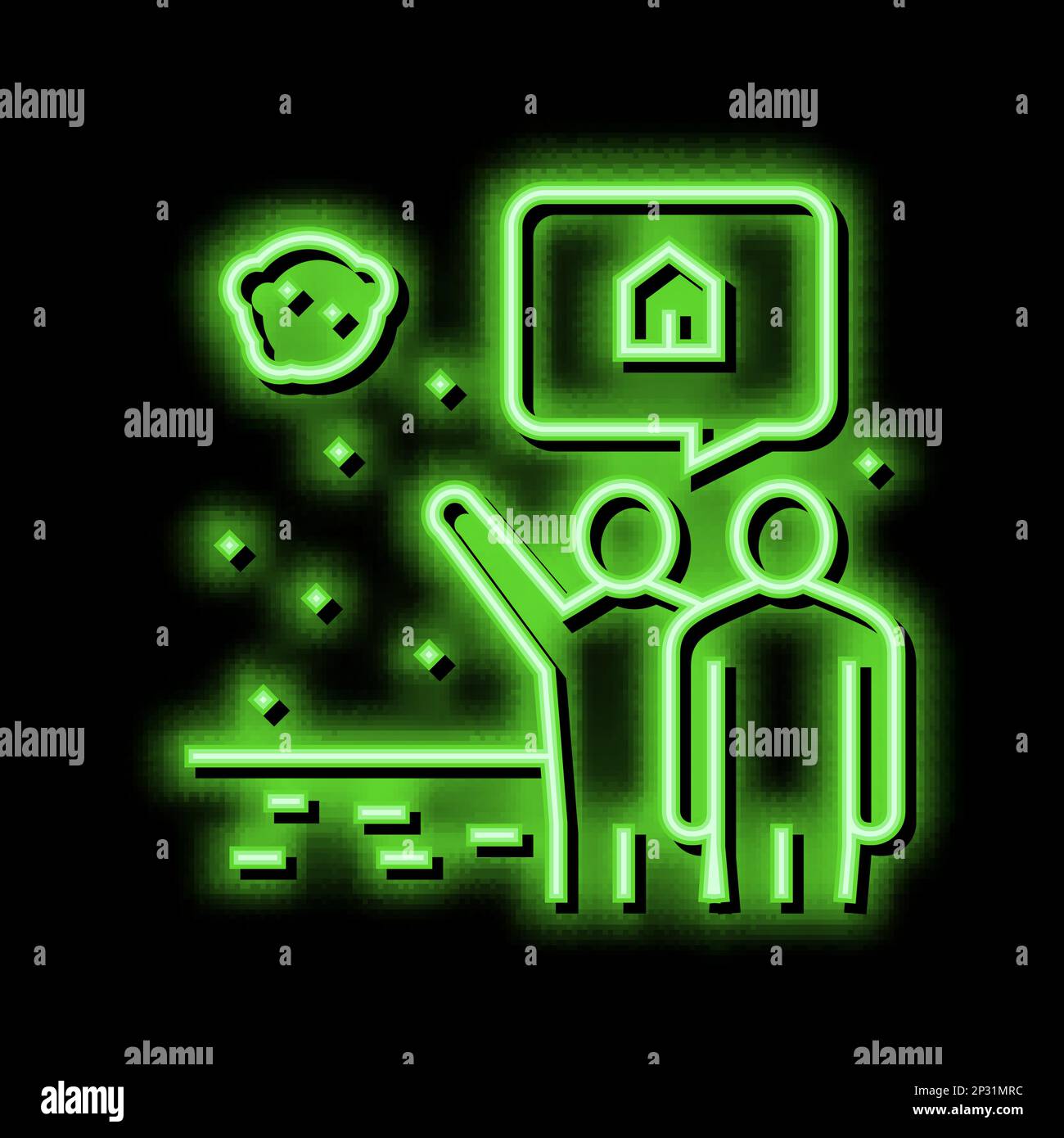 human showing space house in sky neon glow icon illustration Stock ...