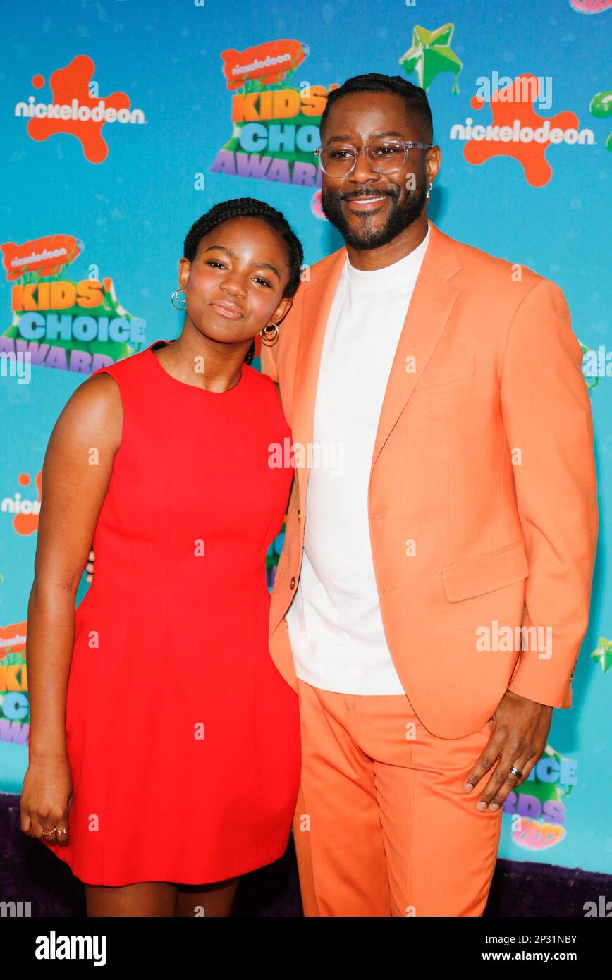 Los Angeles, CA. 4th Mar, 2023. Mia Burleson, Nate Burleson at arrivals for Nickelodeon Kids ...