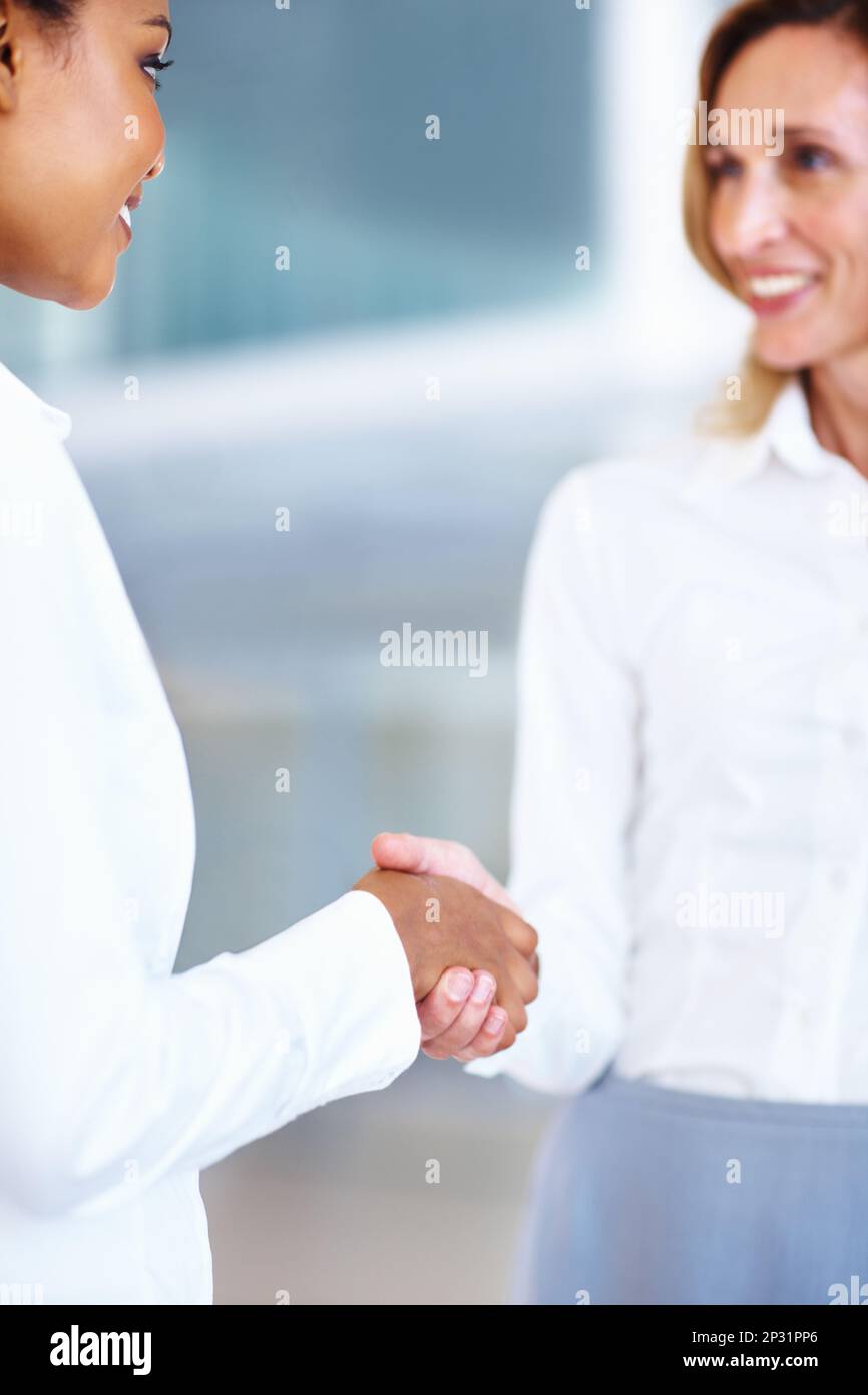Multi racial handshake. Portrait of multi racial business woman shaking ...