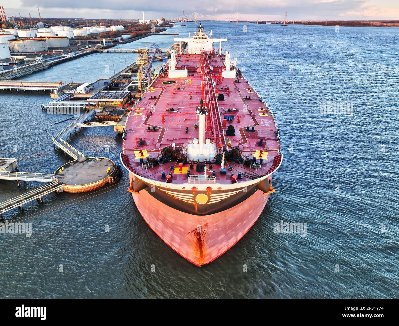 Aerial View of Oil Tanker Ship at Port on the Delaware River Stock ...