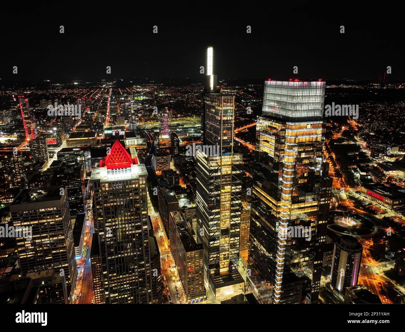 Aerial View of Center City Philadelphia at Night Stock Photo - Alamy