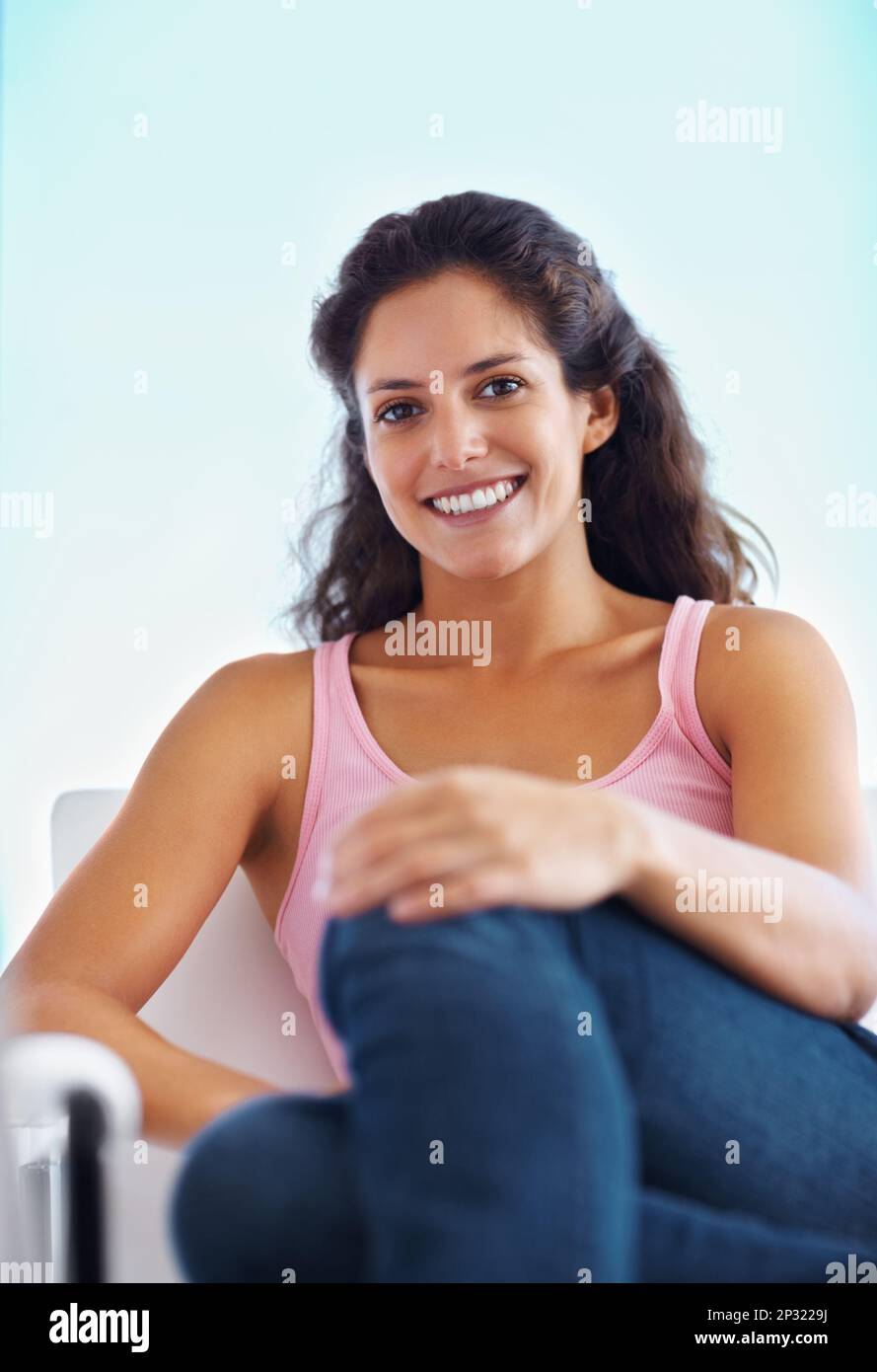 Beautiful woman sitting on chair. Portrait of beautiful woman ...