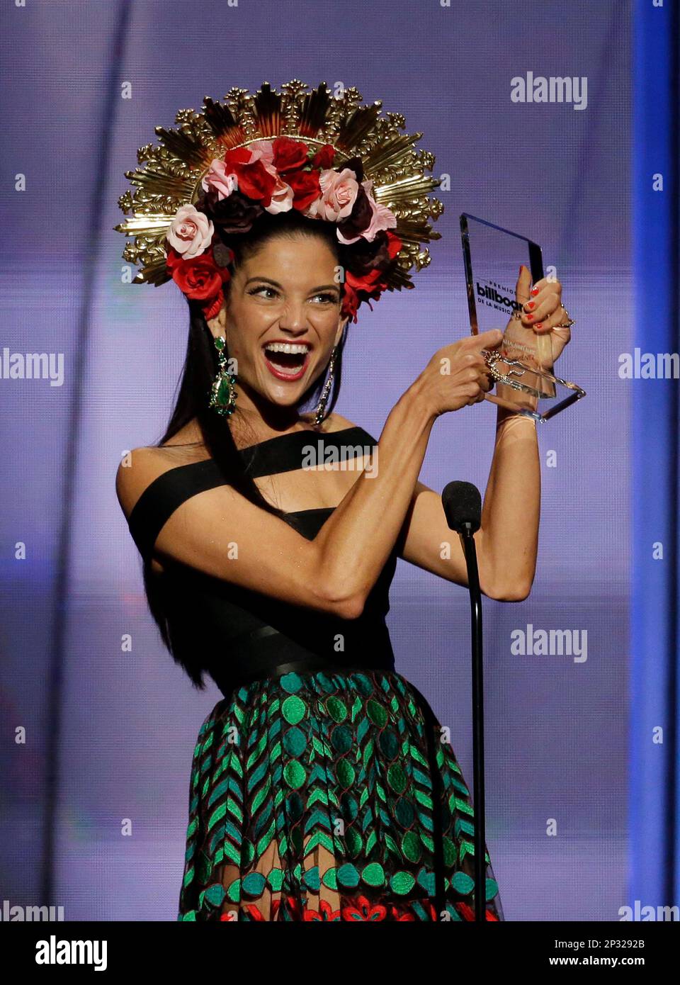 Natalia Jimenez reacts as she holds the Hot Latin Songs Artist of the ...