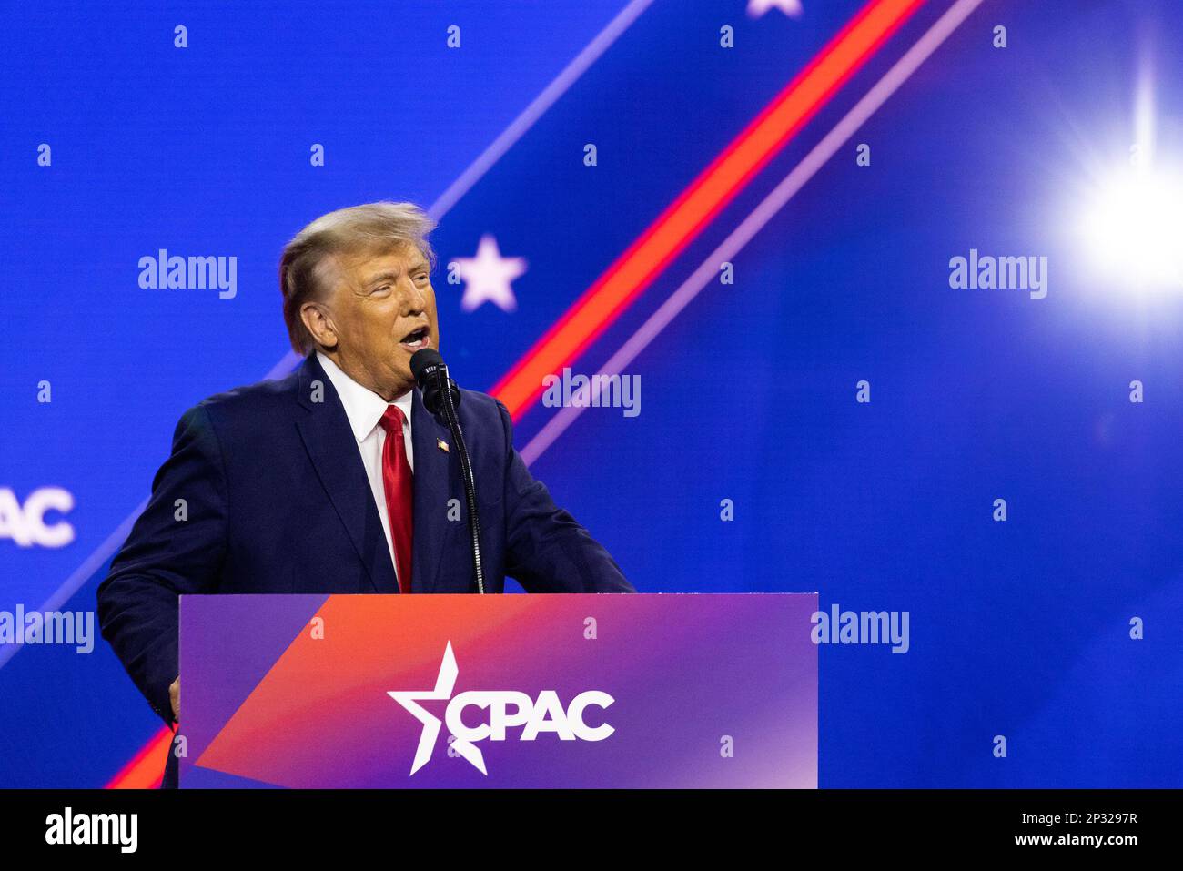 Former US President Donald J. Trump speaks at the 2023 Conservative ...