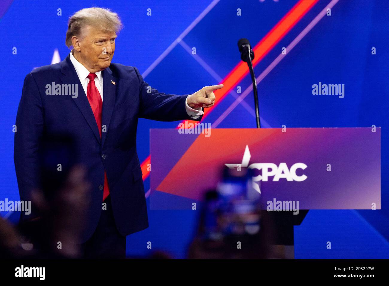 Former US President Donald J. Trump speaks at the 2023 Conservative ...