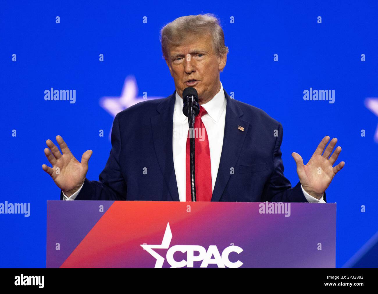 Former United States President Donald J. Trump makes remarks at the ...