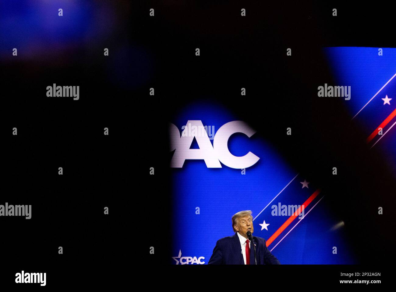 Former US President Donald J. Trump speaks at the 2023 Conservative ...