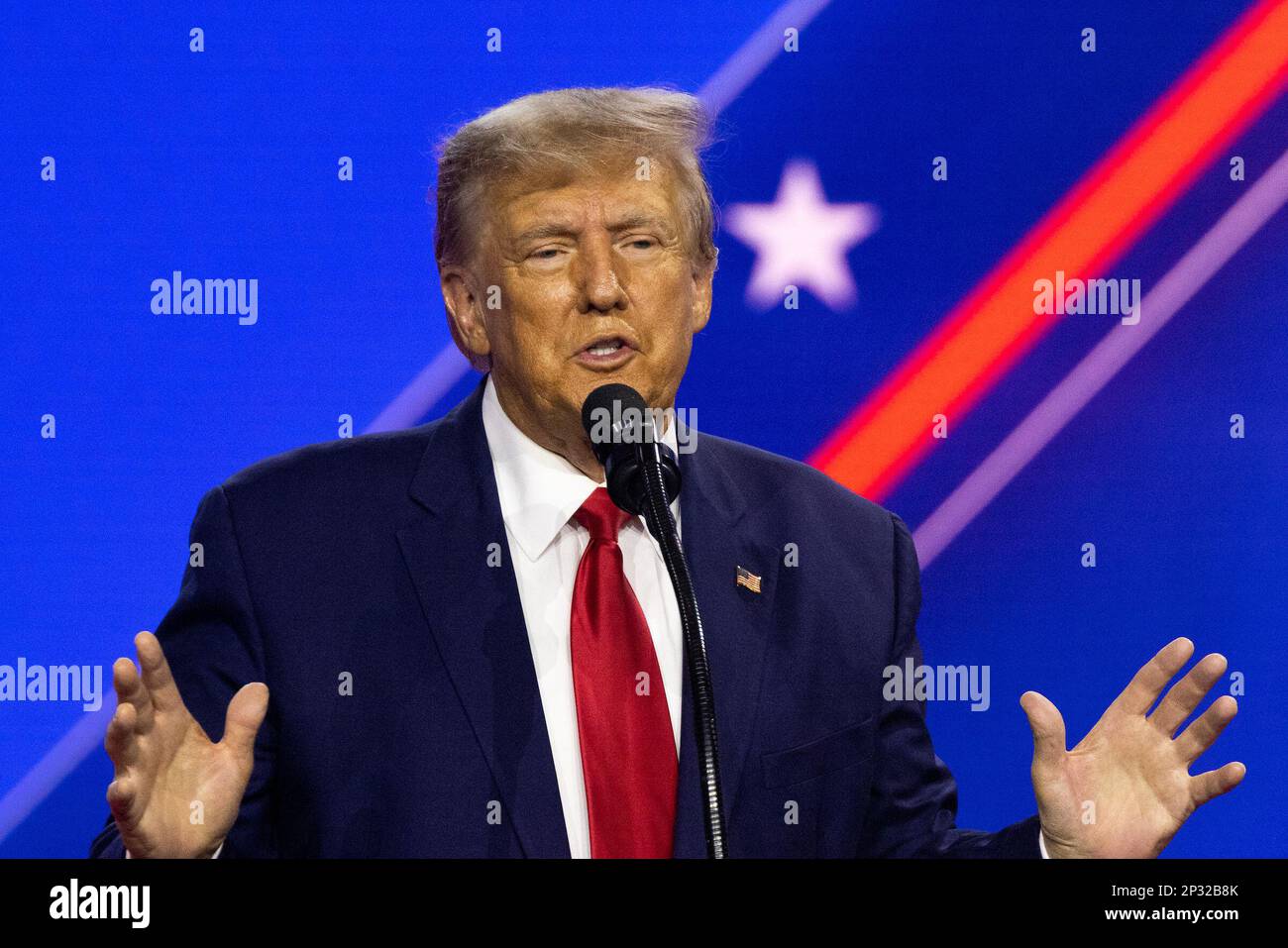 Former US President Donald J. Trump speaks at the 2023 Conservative ...