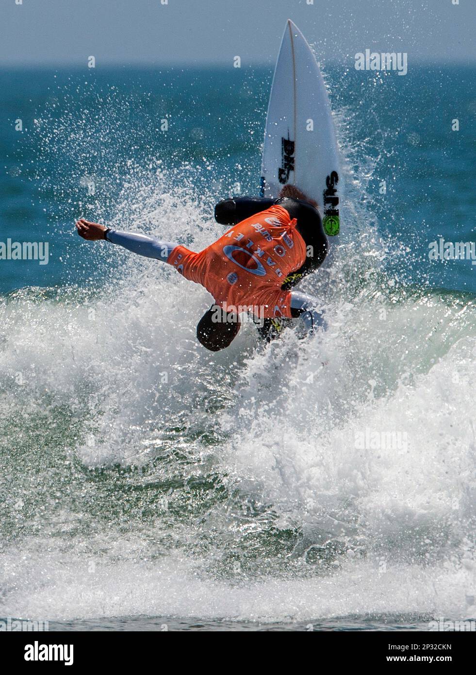 Glenn Hall of Ireland gets inverted as he competes in the Oakley Lowers ...