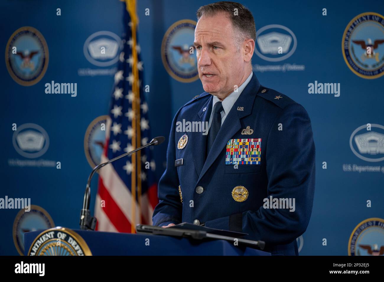 Pentagon Press Secretary Air Force Brig. Gen. Pat Ryder speaks during a ...