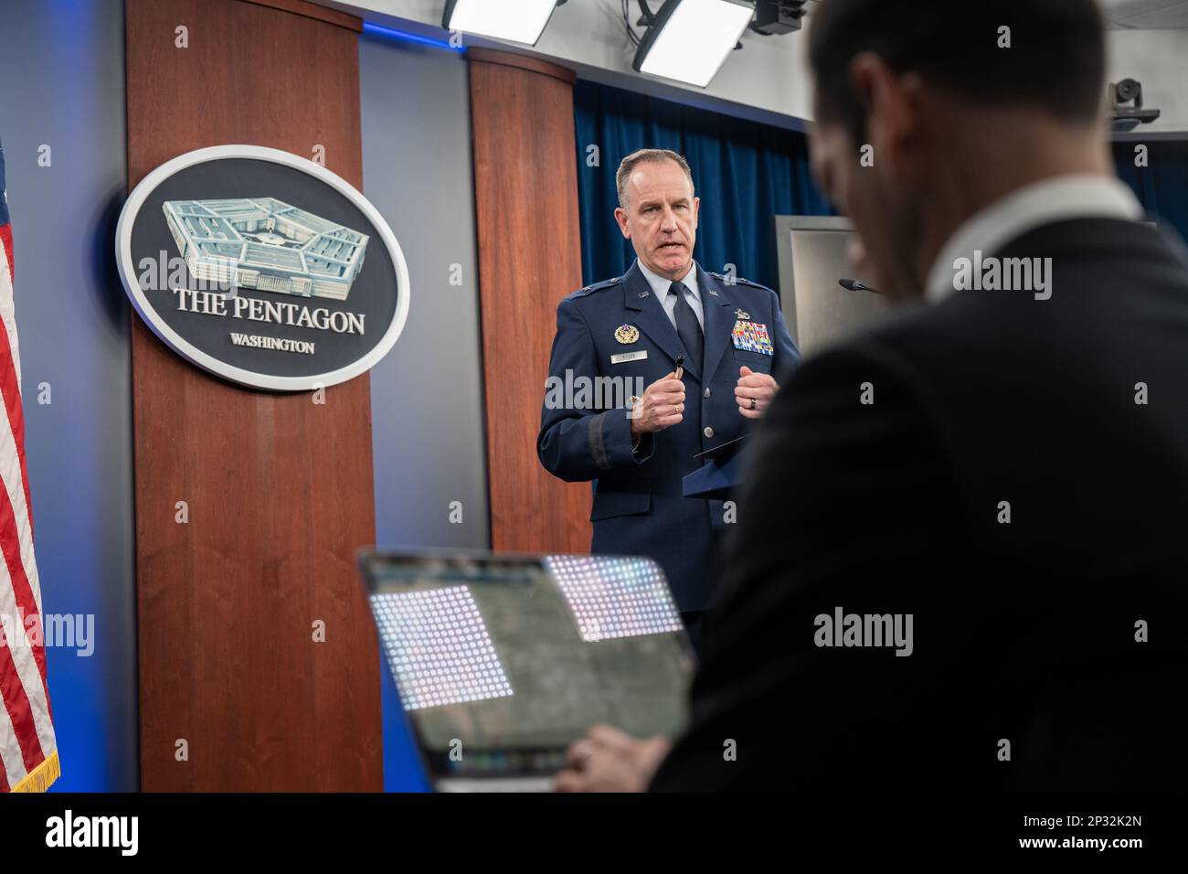 Pentagon Press Secretary Air Force Brig. Gen. Pat Ryder speaks during a press conference at the ...