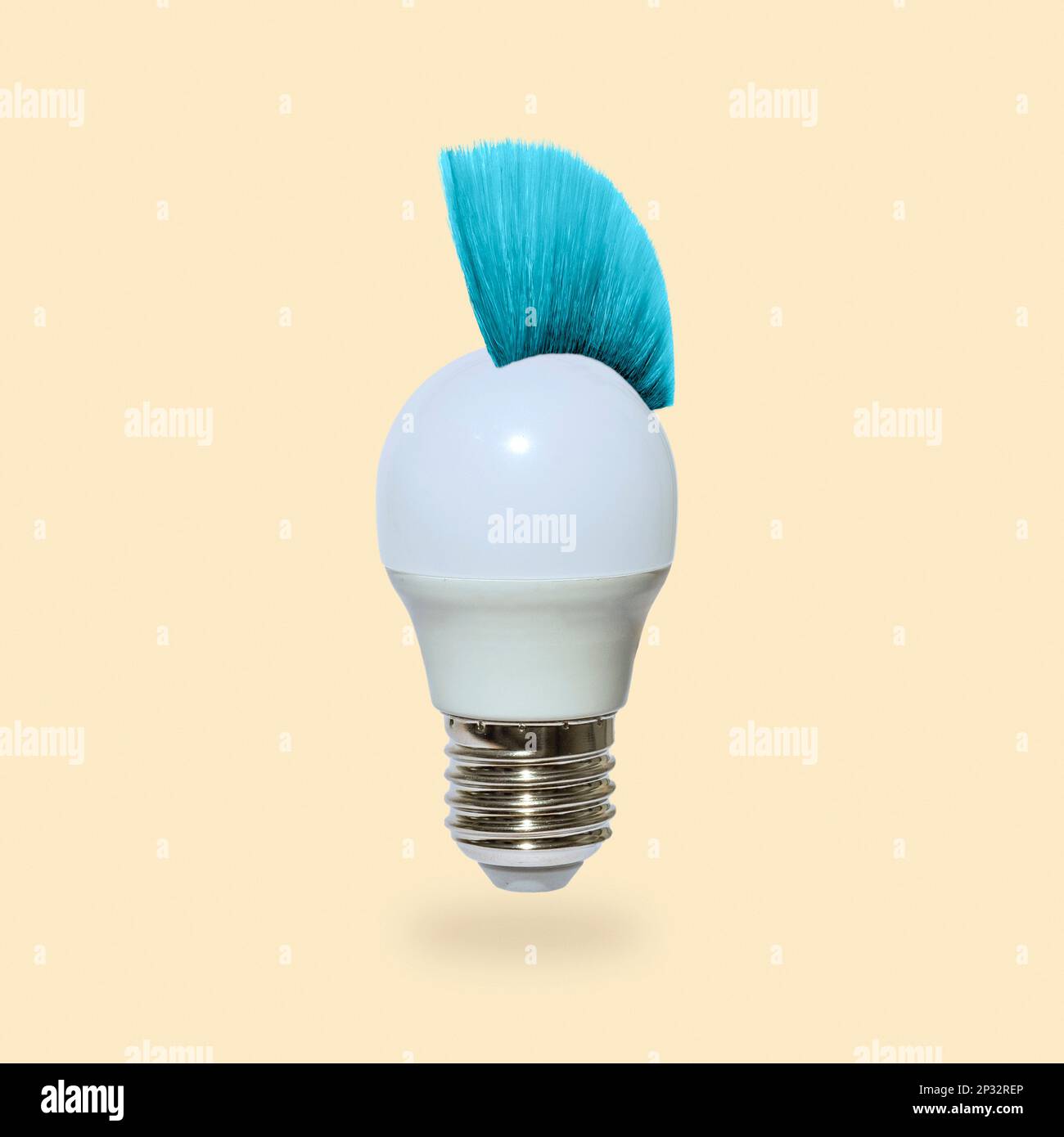 A daring playful electric light bulb with Mohawk hairstyle. Minimal ...