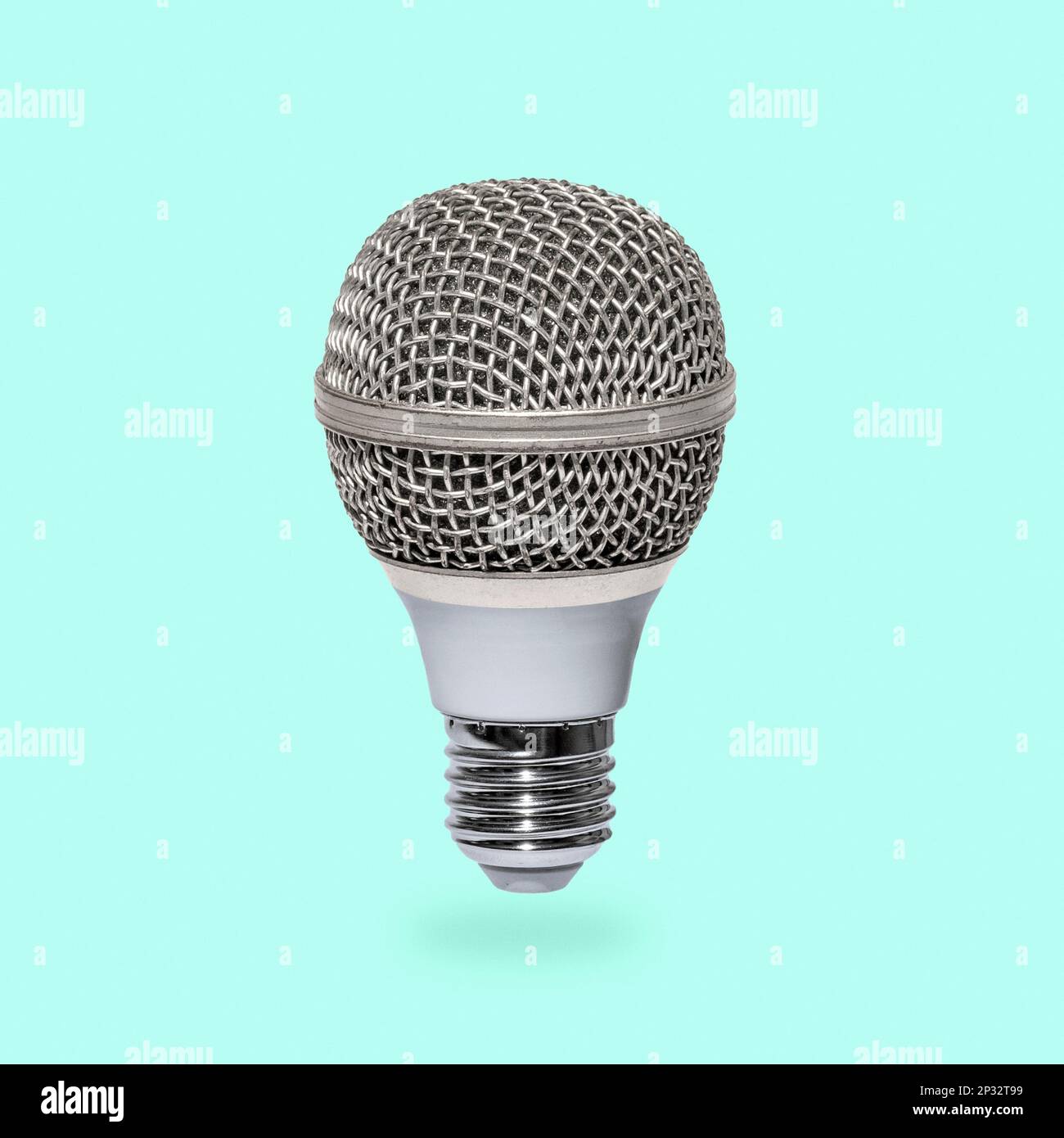 Funny photo of an electric light bulb and microphone. The idea of ...