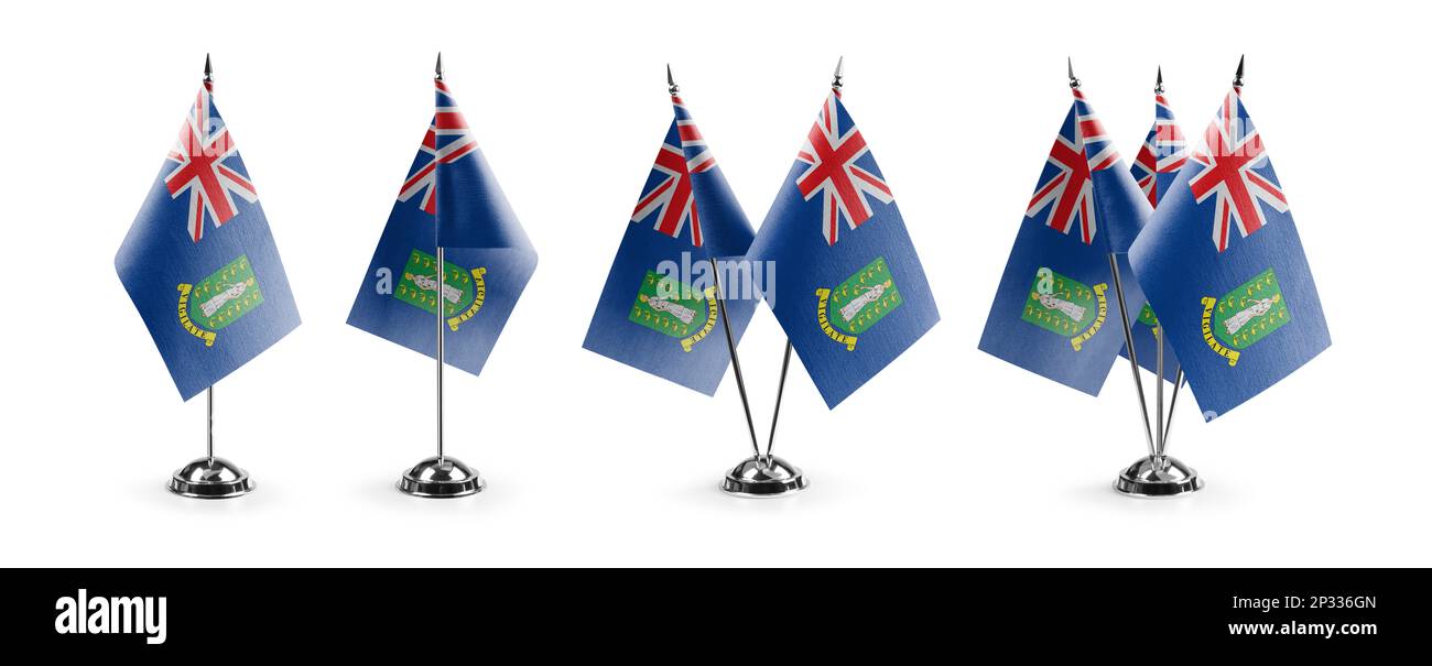 Small national flags of the British Virgin Islands on a white ...