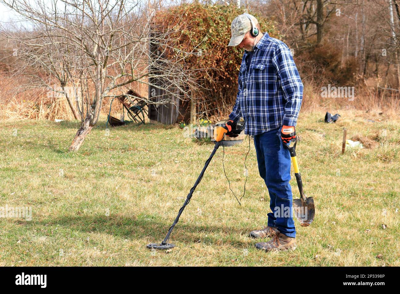 Metal Detectorist Detecting on an Old Farm Stock Photo - Alamy