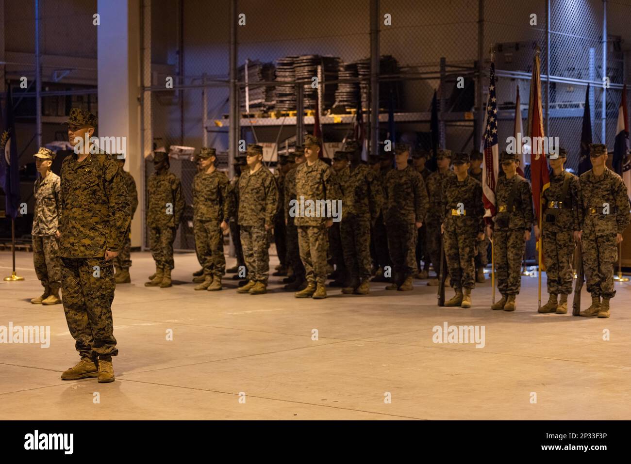 U.S. Marines with Marine Wing Support Squadron (MWSS) 172 stand at ...