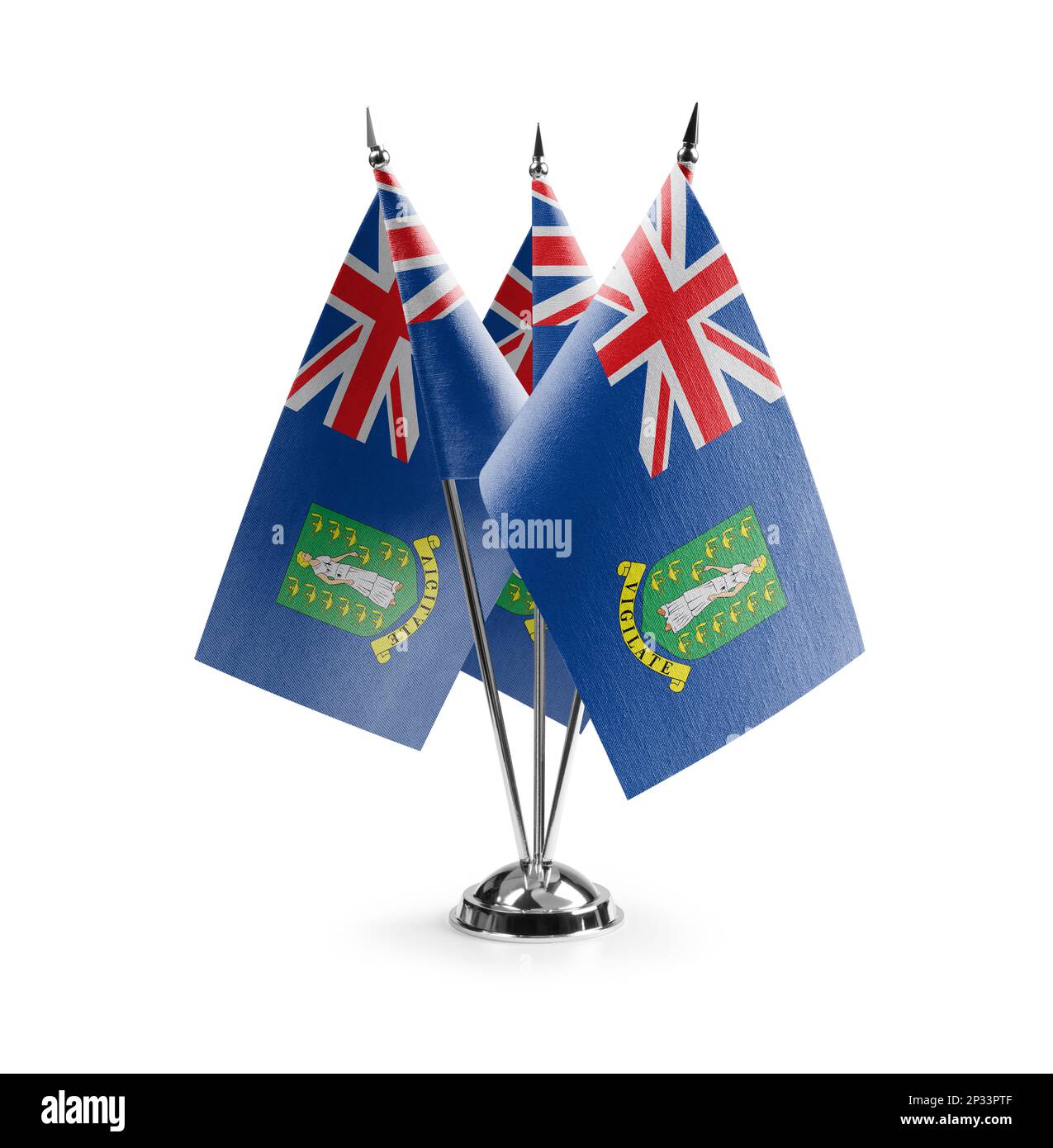 Small national flags of the British Virgin Islands on a white ...