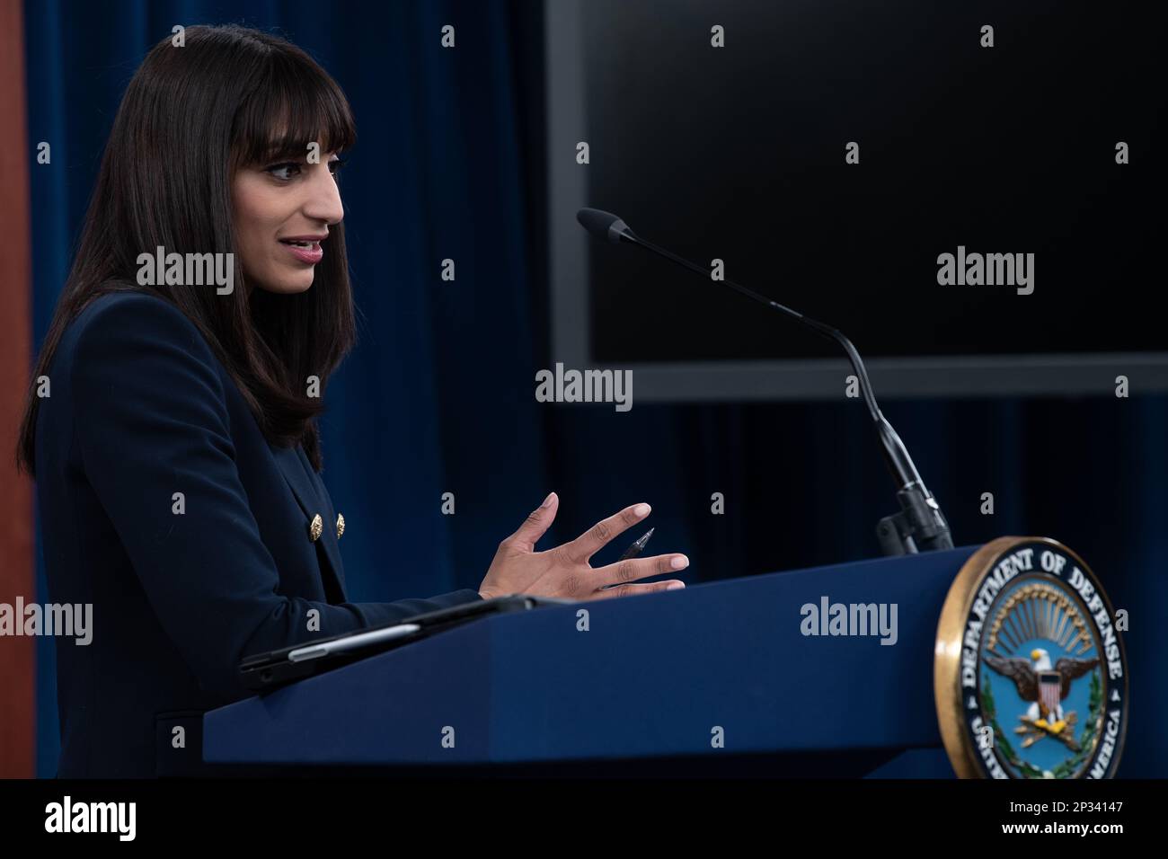 Deputy Pentagon Press Secretary Sabrina Singh speaks during an on ...