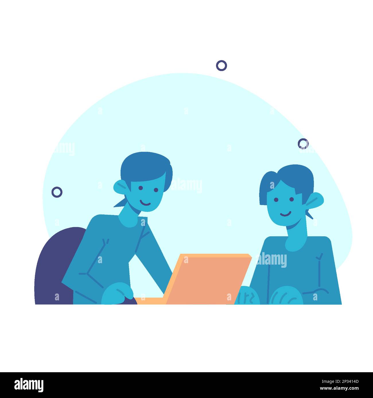 2 business people discussing in front of laptop and reading documents ...