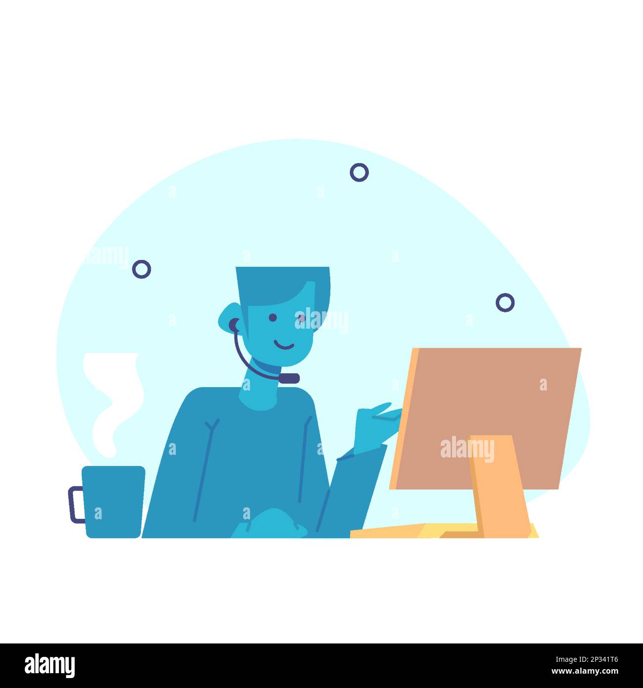 customer care who gives directions in front of the laptop. Online ...