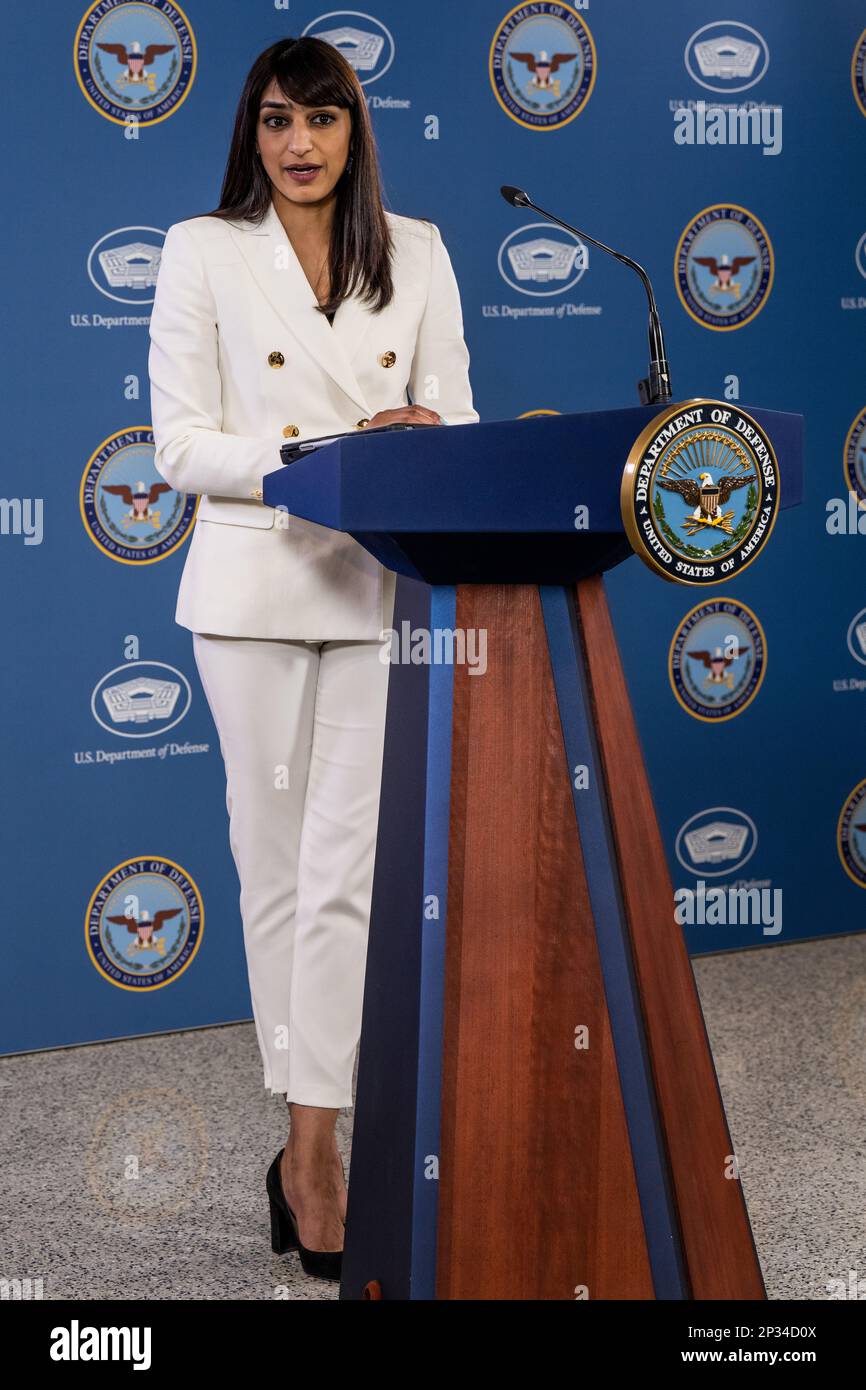 Deputy Pentagon Press Secretary Sabrina Singh speaks during an on ...