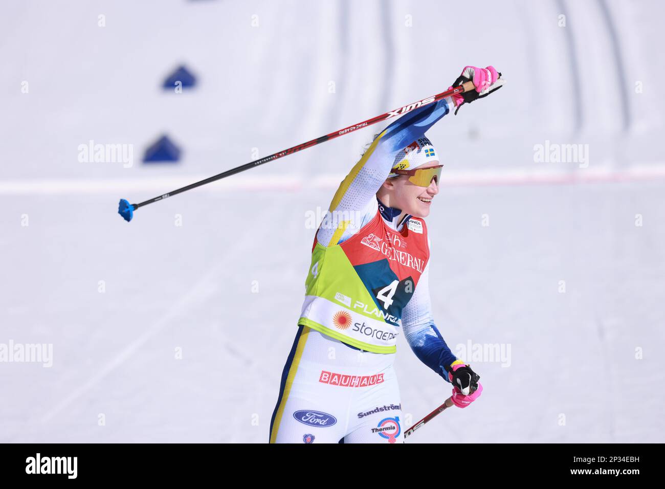 Planica, Slovenia. 4th Mar, 2023. Ebba Andersson of Sweden celebrates ...