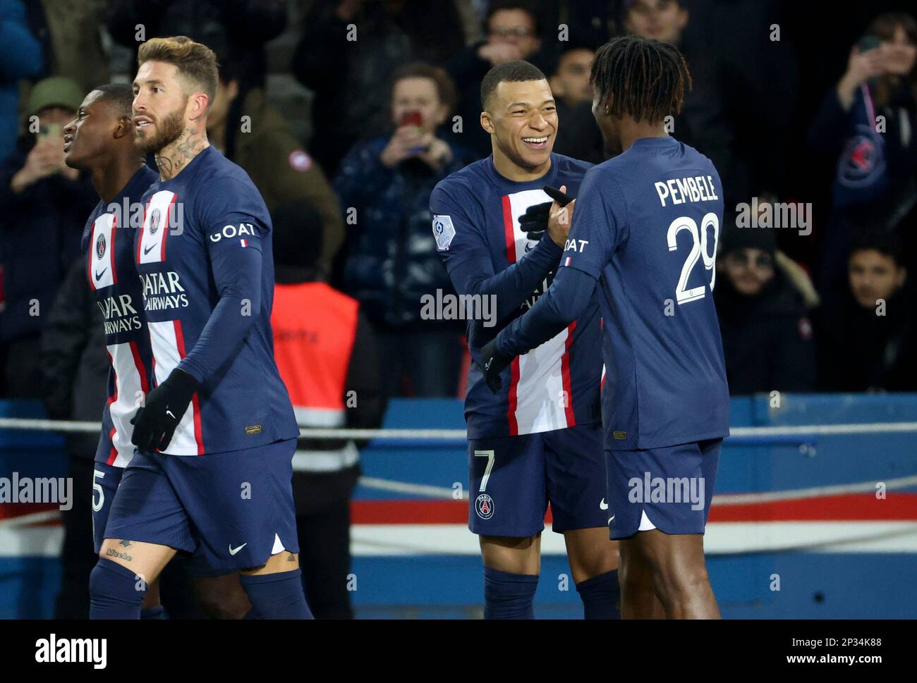 Kylian Mbappe of PSG celebrates his 201st goal for PSG with Timothee ...