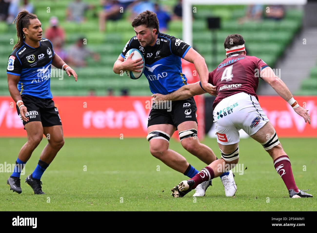 Jeremy Williams of the Force (centre) in action during the Super Rugby ...